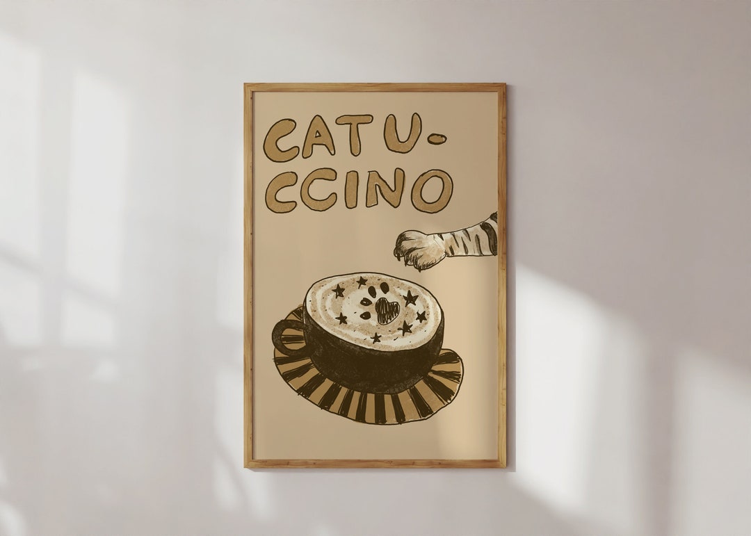 Poster Cappuccino Cat Coffee Modern Kitchen Poster - Etsy