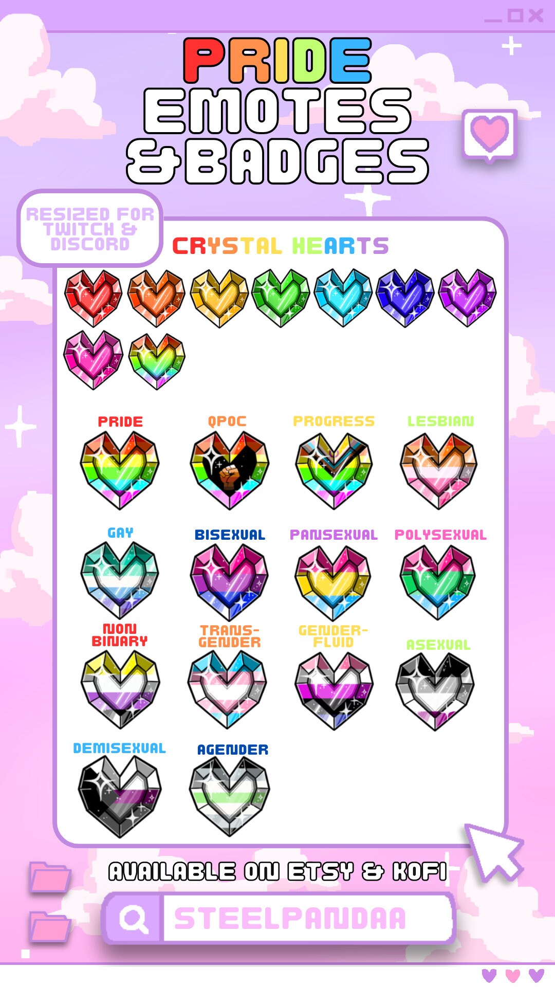23x PRIDE Crystal Heart Emotes and Badges - Etsy