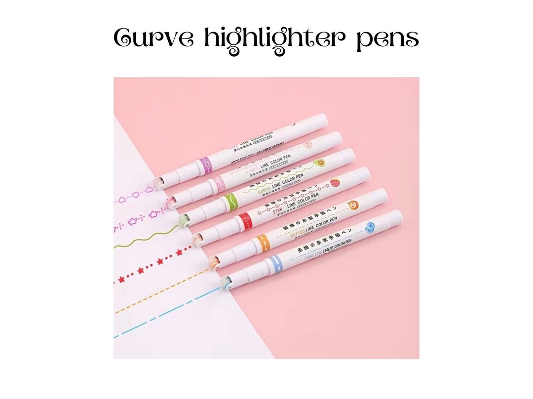 Coloured Curve Highlighter Pen Sets, With 6 Different Shapes and ...