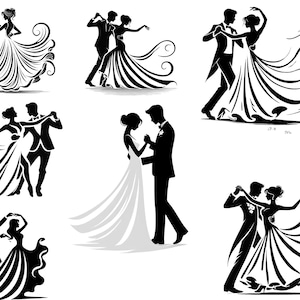 Dancing Couple Silhouette SVG Bundle: Bride & Groom Vector Clipart - Etsy