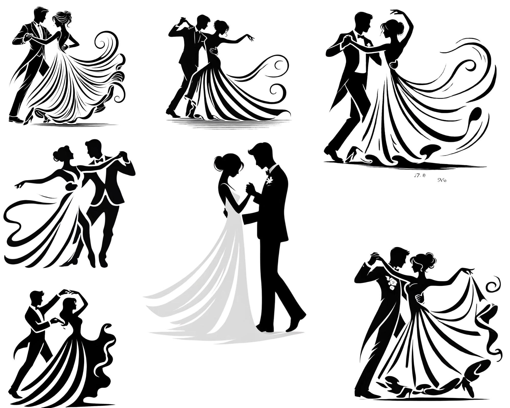Dancing Couple Silhouette SVG Bundle: Bride & Groom Vector Clipart - Etsy
