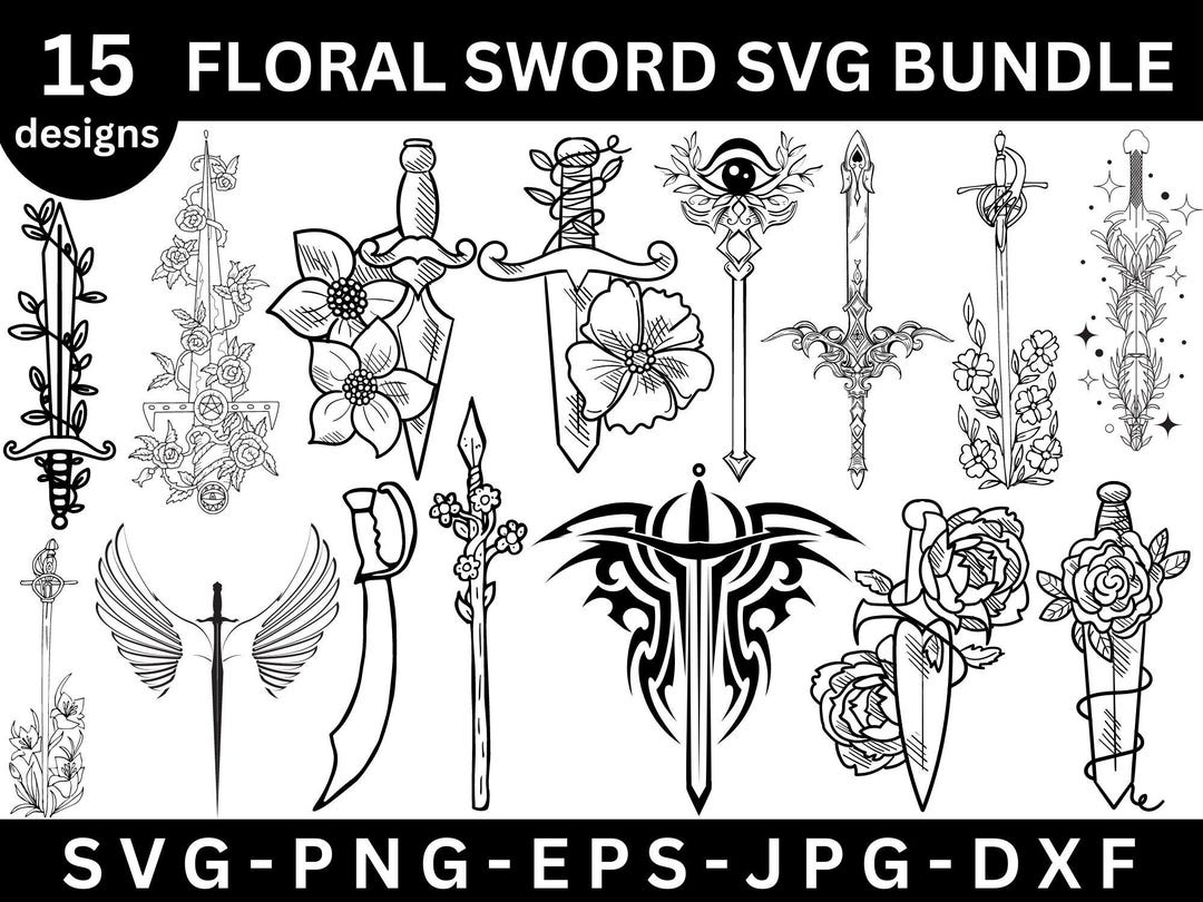 Floral Sword Svg Bundle,sword Logo Svg,sword Clipart,dagger Svg ...