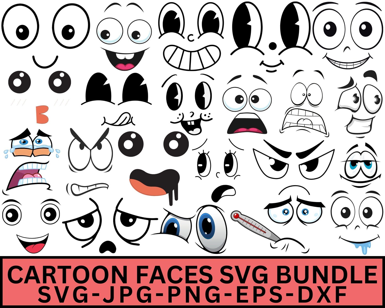 Cartoon Emotion Faces SVG Bundle, Smiley Face Svg Bundle, Emoji SVG ...