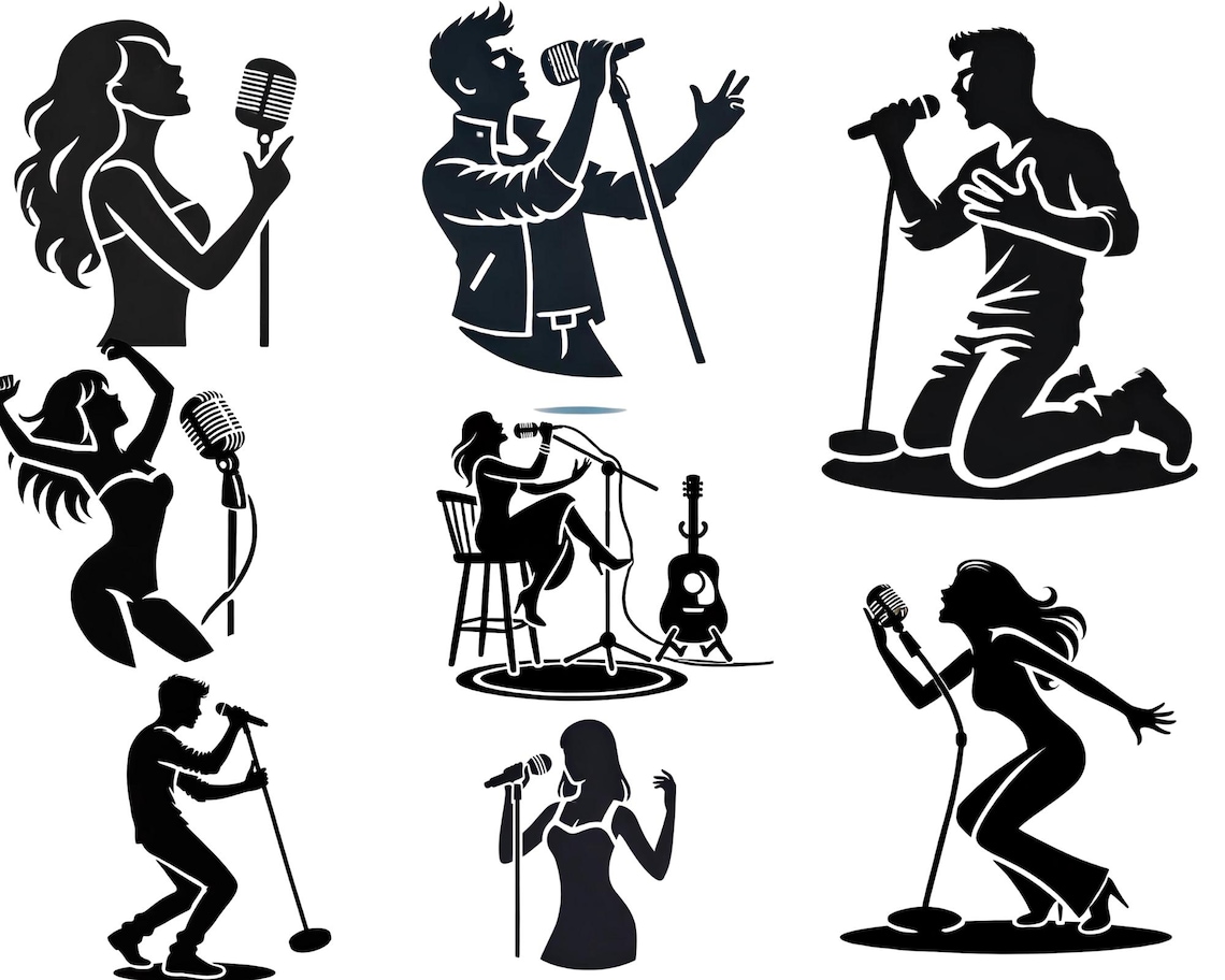 Singing Silhouettes SVG, Female and Male Singers, Dancing and Singing ...