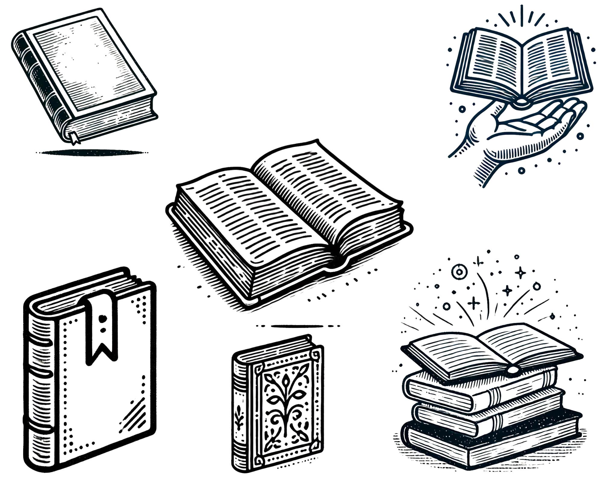 Books SVG Bundle, Book Lover SVG, Hand Drawn Books Clipart, Books Cut ...