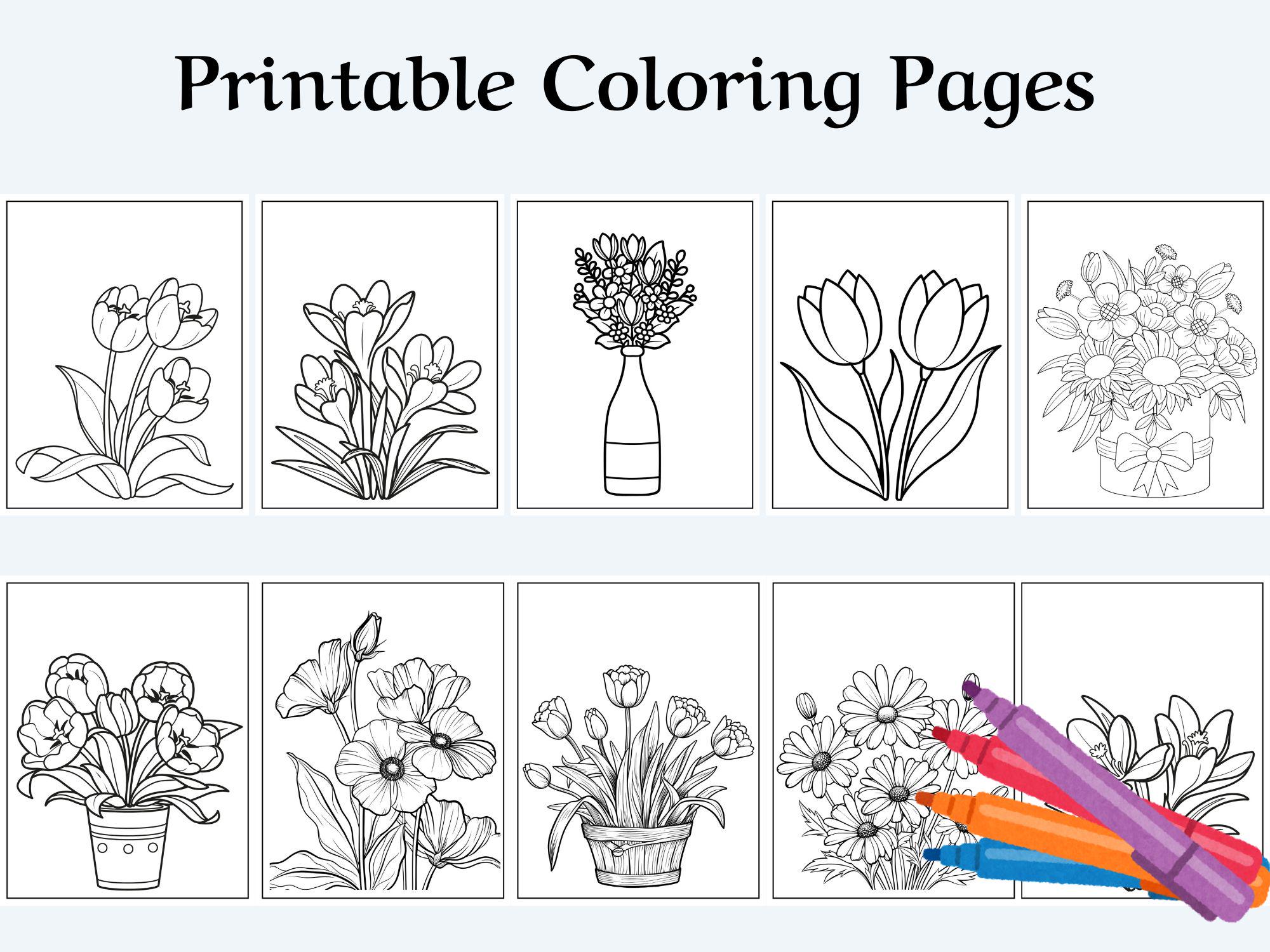 Flower Coloring Pages,elegant Flower Coloring Book,bold and Easy Floral ...