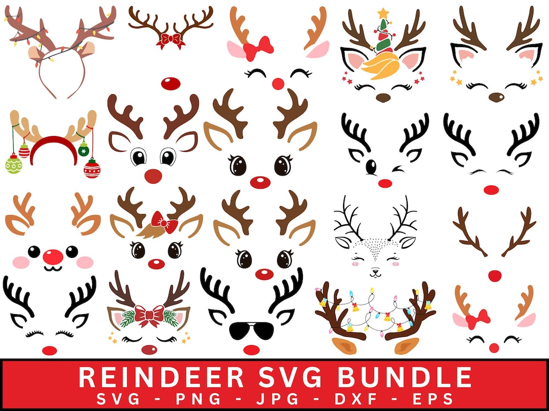 Christmas Reindeer Faces Svg,printable Reindeer,cute Reindeer Face Svg ...