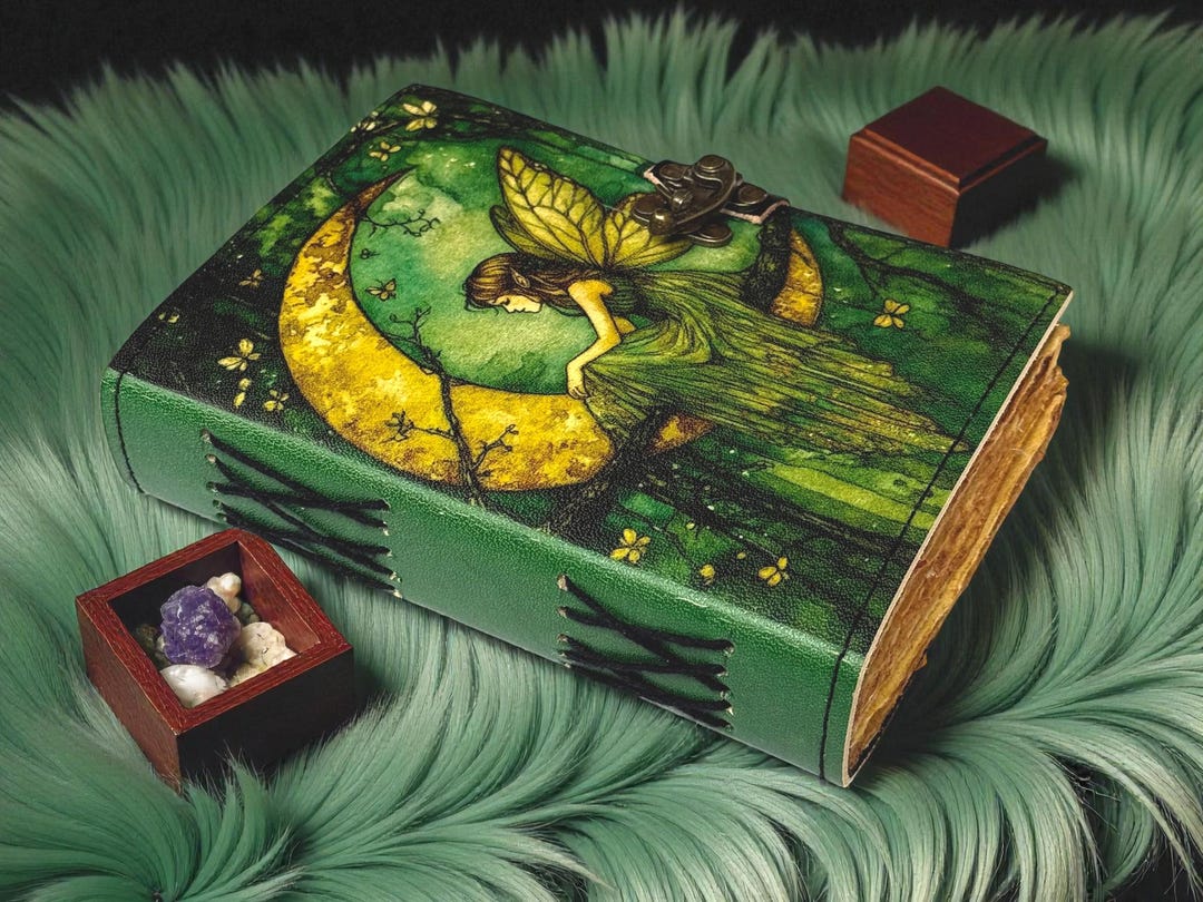 Handmade Fairy Leather Grimoire – Book of Shadows With Lock, Witchcraft ...