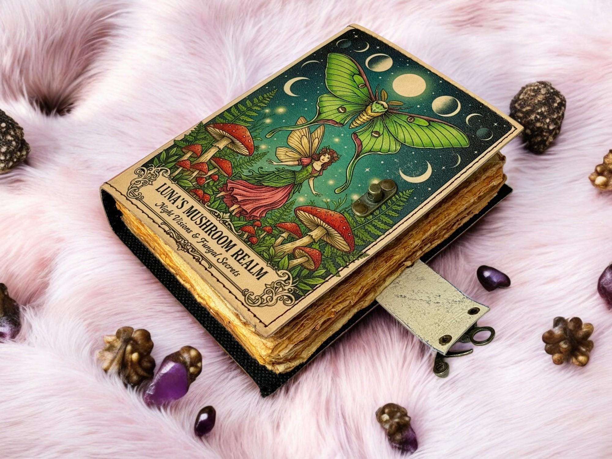 Fairy Luna Moth Leather Grimoire Book of Shadows With Lock, Witchcraft ...