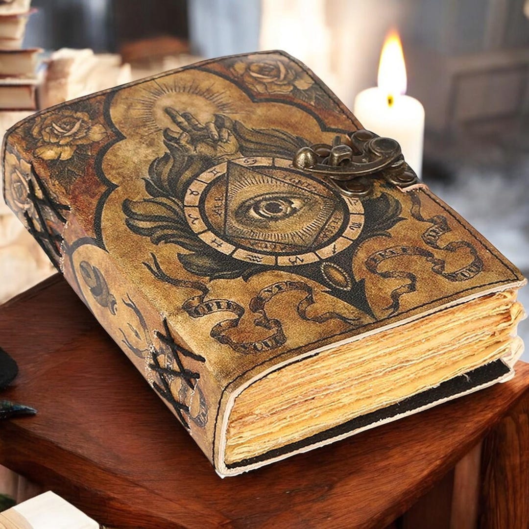 Handmade Leather Spell Book, Illuminati Eye Journal, Grimoire Notebook ...