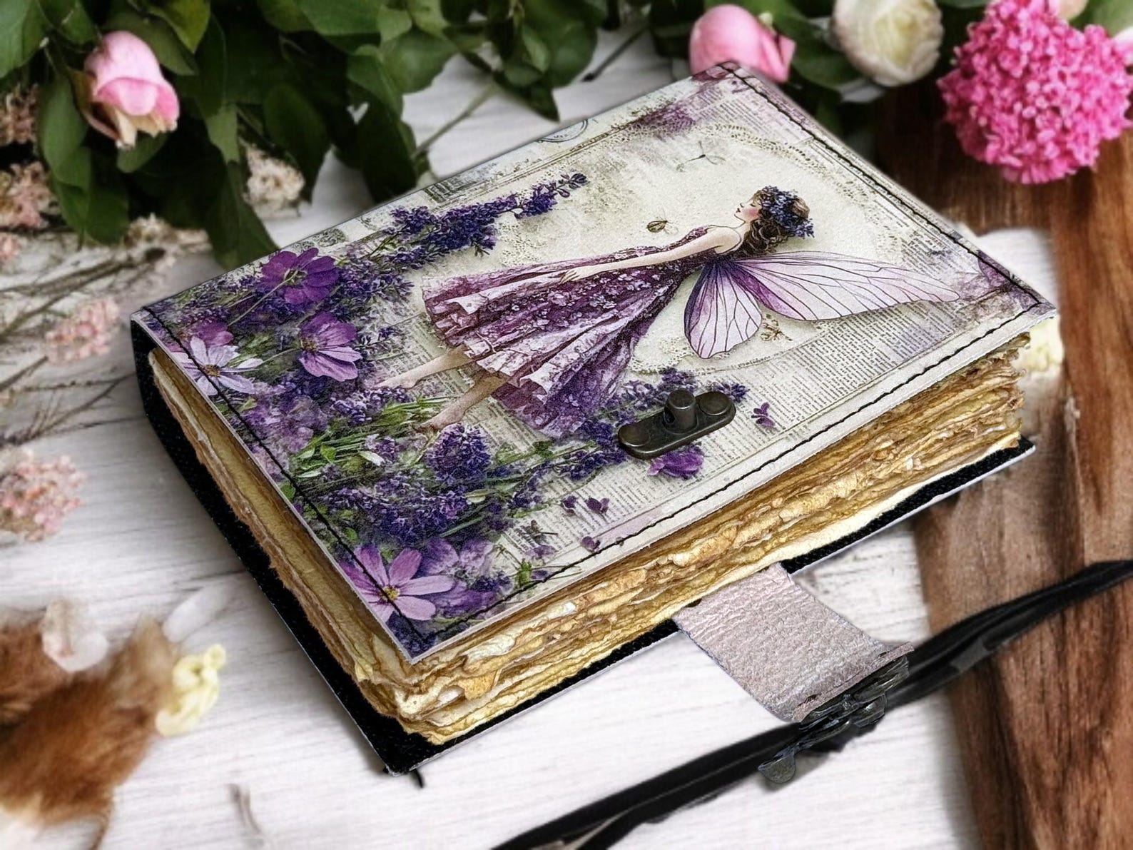 Handmade Fairy Leather Grimoire – Book of Shadows With Lock, Witchcraft ...