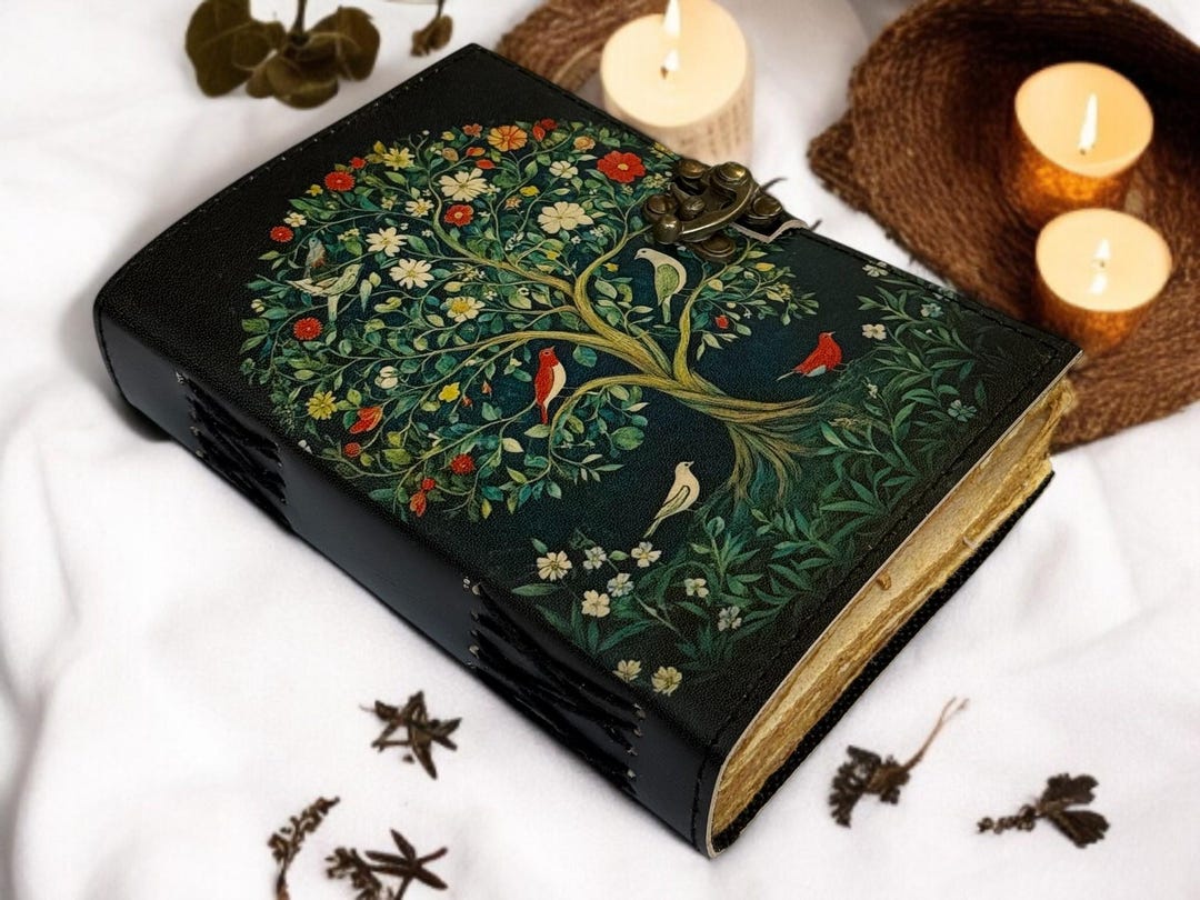 Tree of Life Leather Grimoire – Book of Shadows With Lock, Witchcraft ...