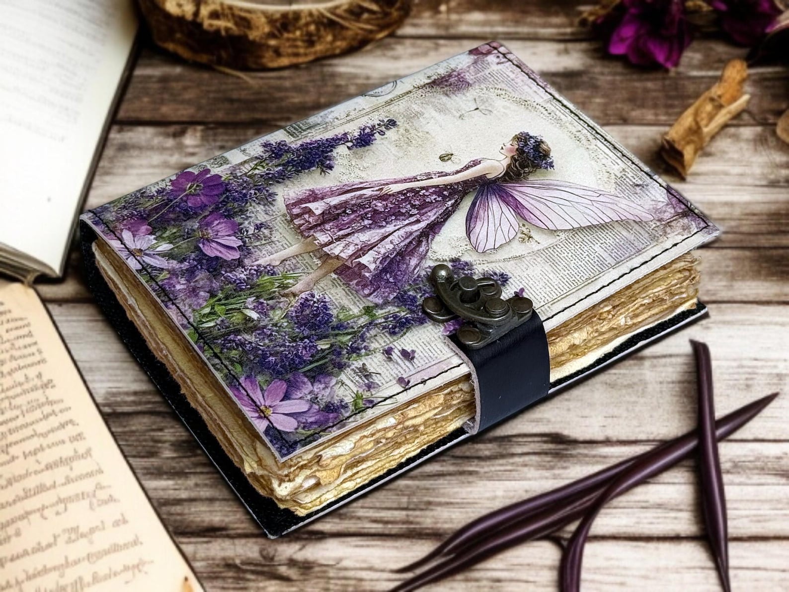 Handmade Fairy Leather Grimoire – Book of Shadows With Lock, Witchcraft ...