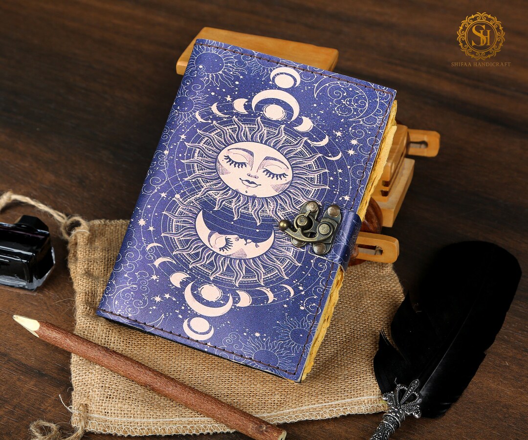 Sun & Moon Leather Journal With Lock Handmade Writing Notebook 400 Page ...