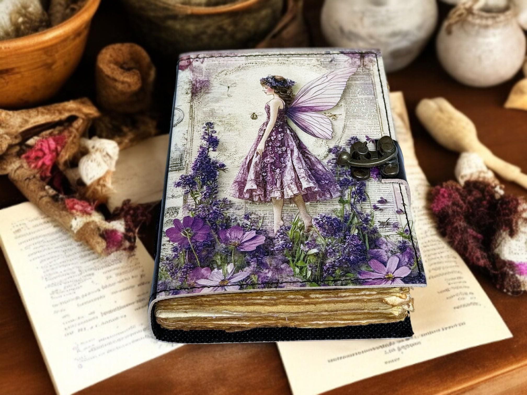 Handmade Fairy Leather Grimoire – Book of Shadows With Lock, Witchcraft ...