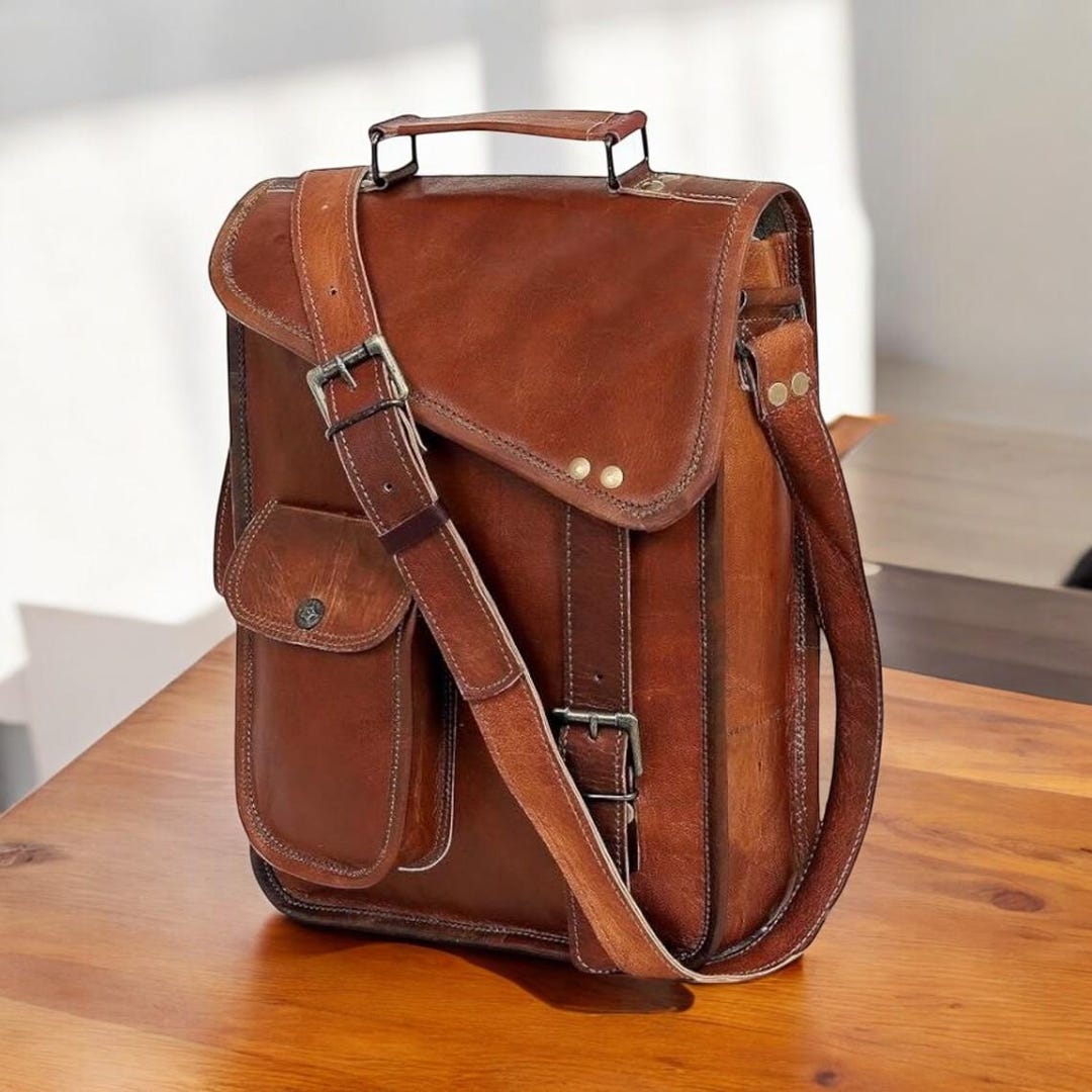 Personalized Leather Satchel Tablet Bag Laptop Case Office Briefcase ...