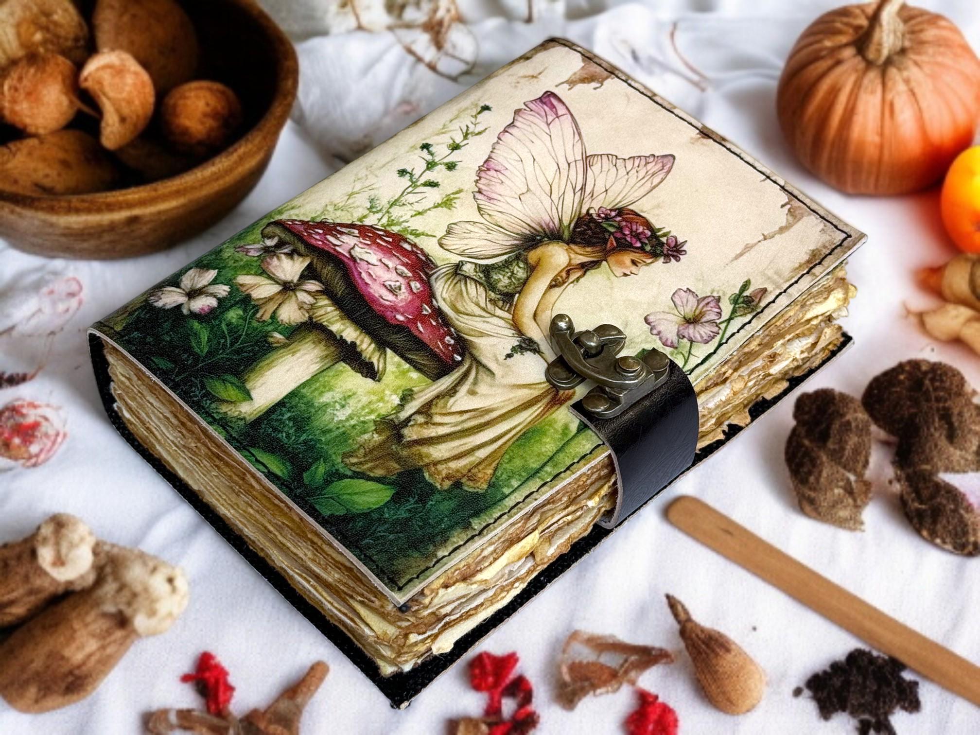 Handmade Fairy Leather Grimoire – Book of Shadows With Lock, Witchcraft ...
