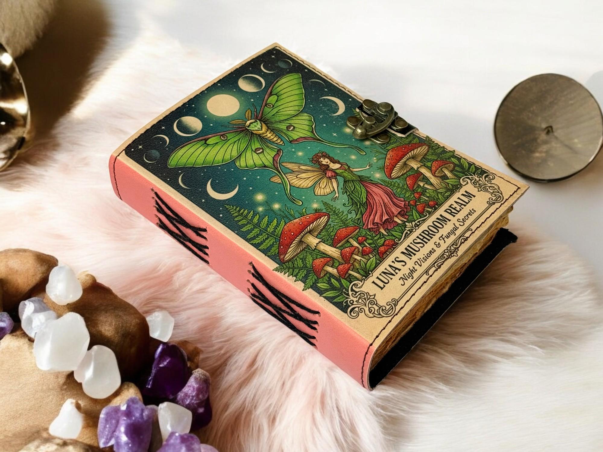 Fairy Luna Moth Leather Grimoire Book of Shadows With Lock, Witchcraft ...