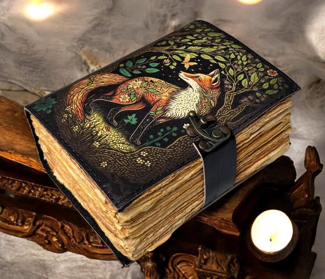 400-page Fox Leather Grimoire | Handmade Spell Book of Shadows, Thick ...
