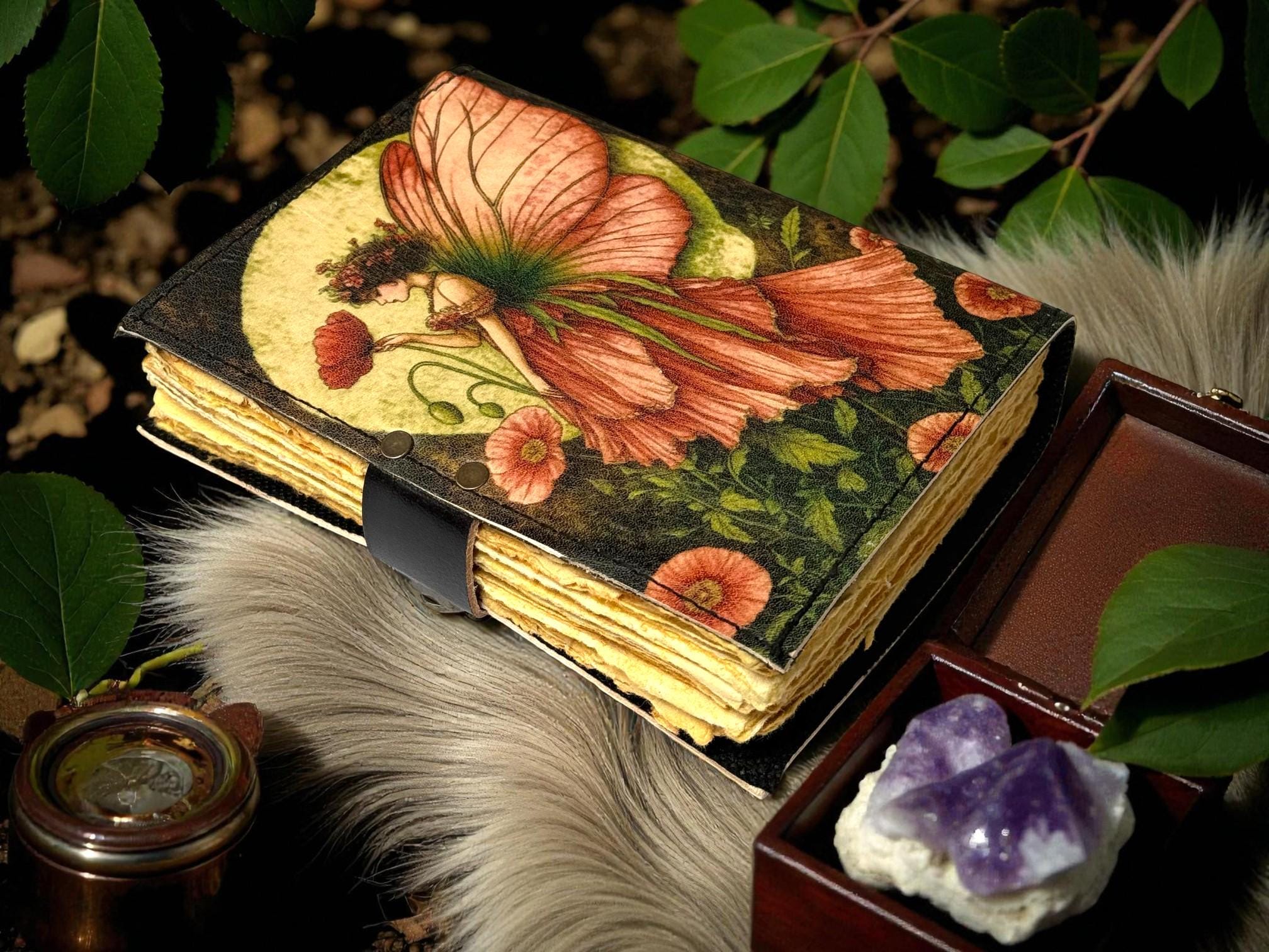 Handmade Fairy Leather Grimoire – Book of Shadows With Lock, Witchcraft ...
