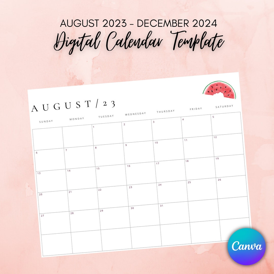 Digital Calendar Template - Canva Link - Etsy