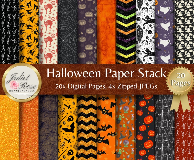 20x Halloween Digital Paper - Halloween Patterns, Pumpkin, Glitter ...