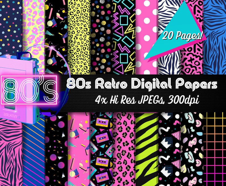 80s Retro Digital Paper Pack – Scrapbook & Collage (digital Download ...