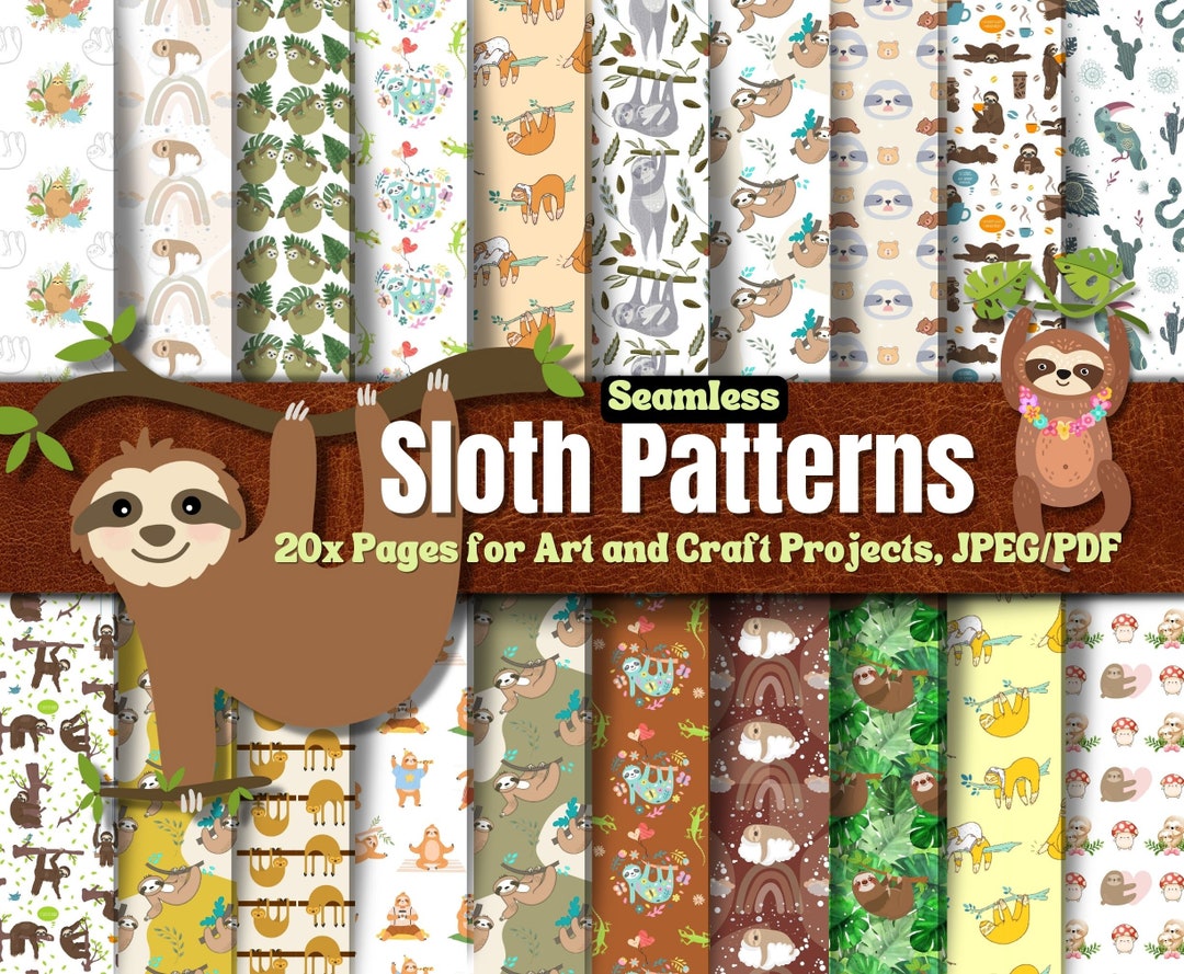 Sloth Patterns - Seamless Patterns of Sloths. Perfect for Scrapbooks ...