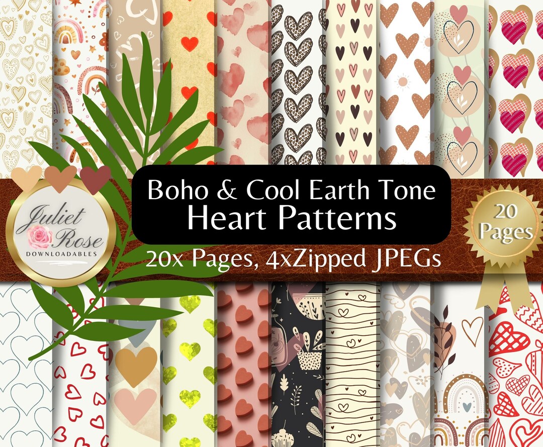 Boho Heart Patterns – Earth Tones Digital Paper Pack (20 Pages) - Etsy