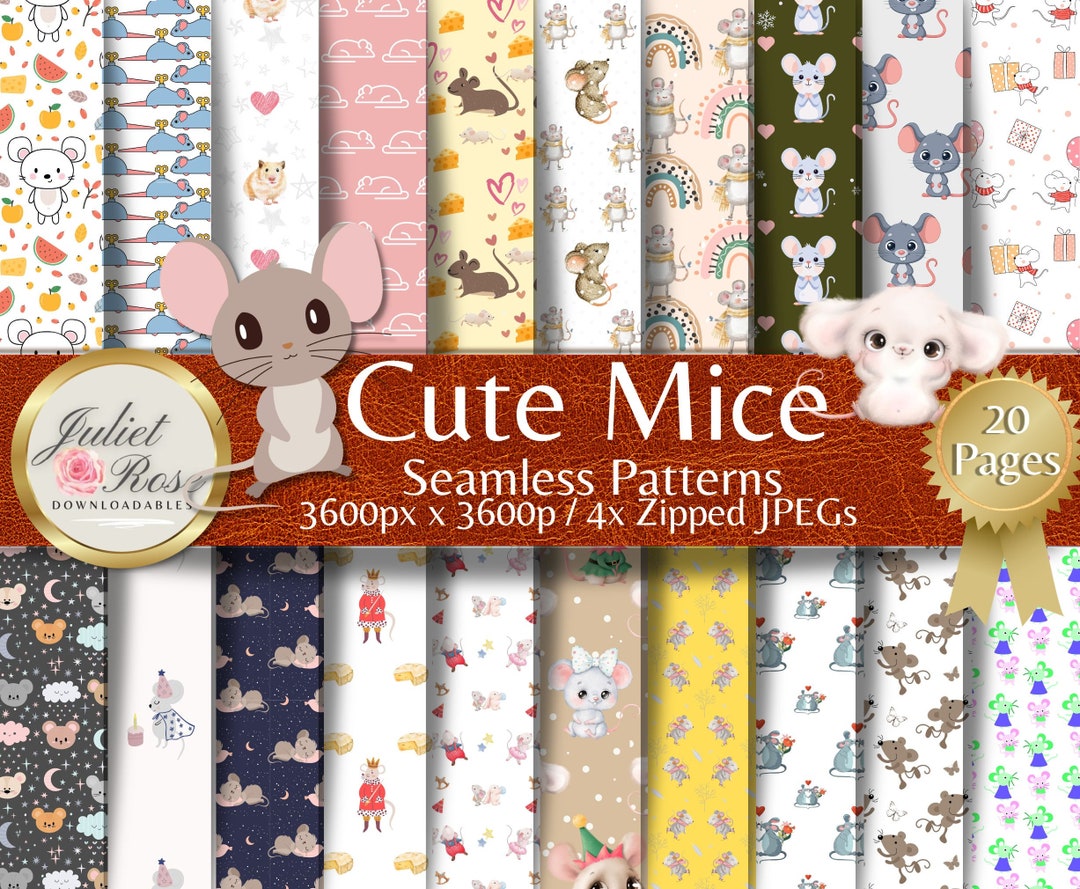 Cute Mice Patterns - 20 Seamless Patterns, Digital Download Pages for ...
