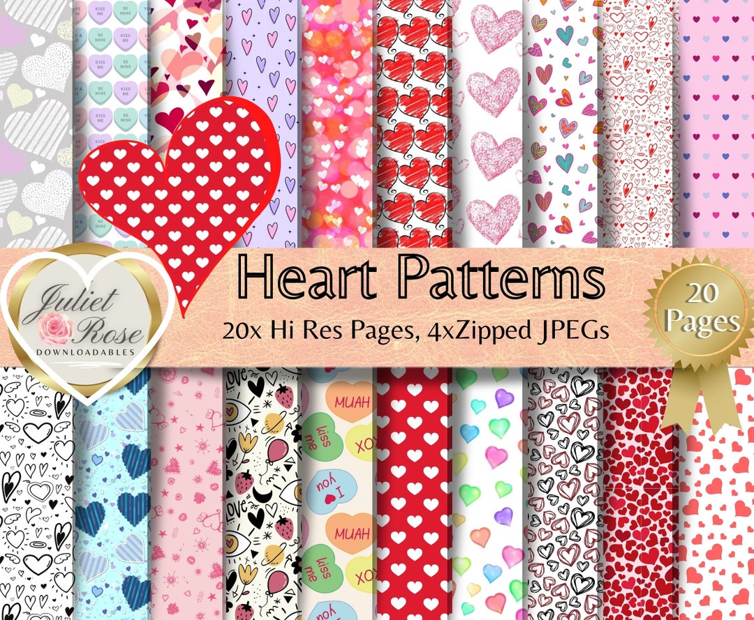 Heart Patterns Digital Paper - Scrapbook, Collage (digital Download) - Etsy
