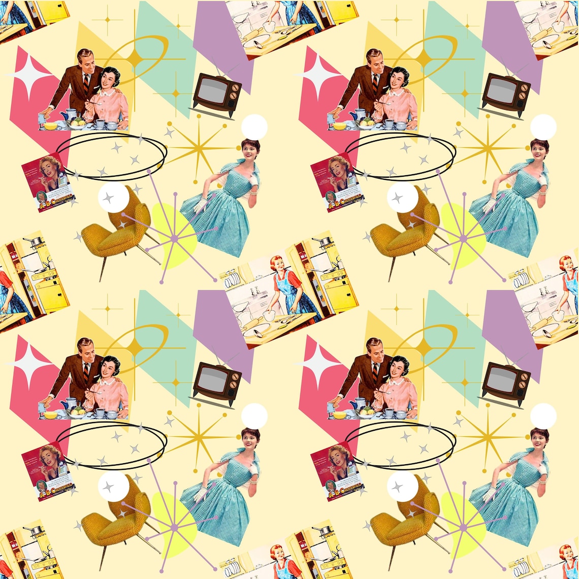 1950s Vintage Wallpaper Patterns, Retro Seamless Designs (digital ...
