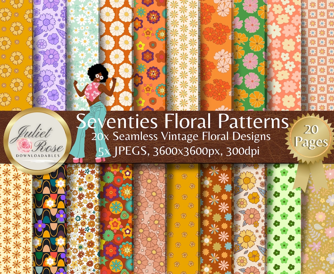 Seventies Flower Patterns - 70s Wallpapers, 1970s Perfect for Vintage ...