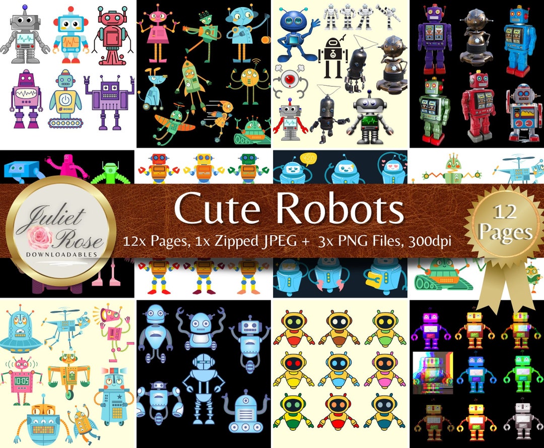Cute Robots - 12 Pages, 98 Bots! JPEG and PNG Files for Journals ...