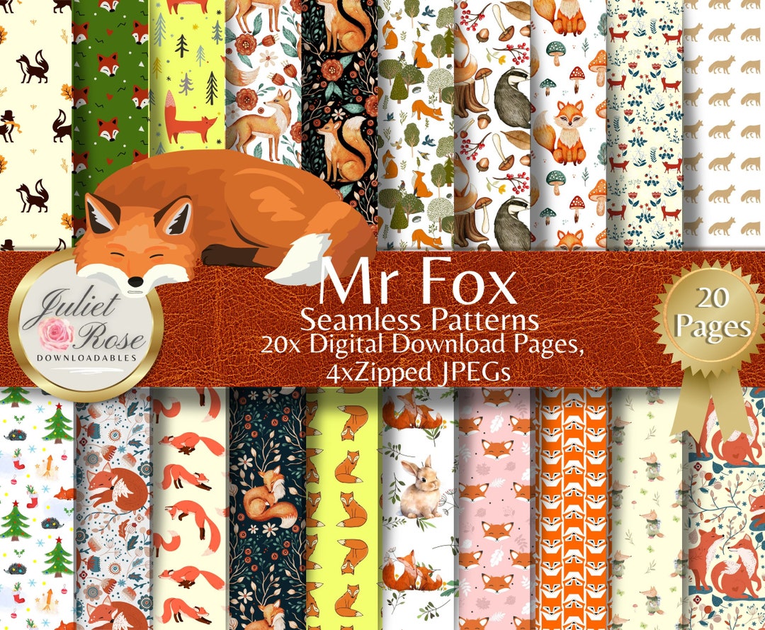 Fox Patterns - 20 Seamless Patterns, Digital Download Pages for ...