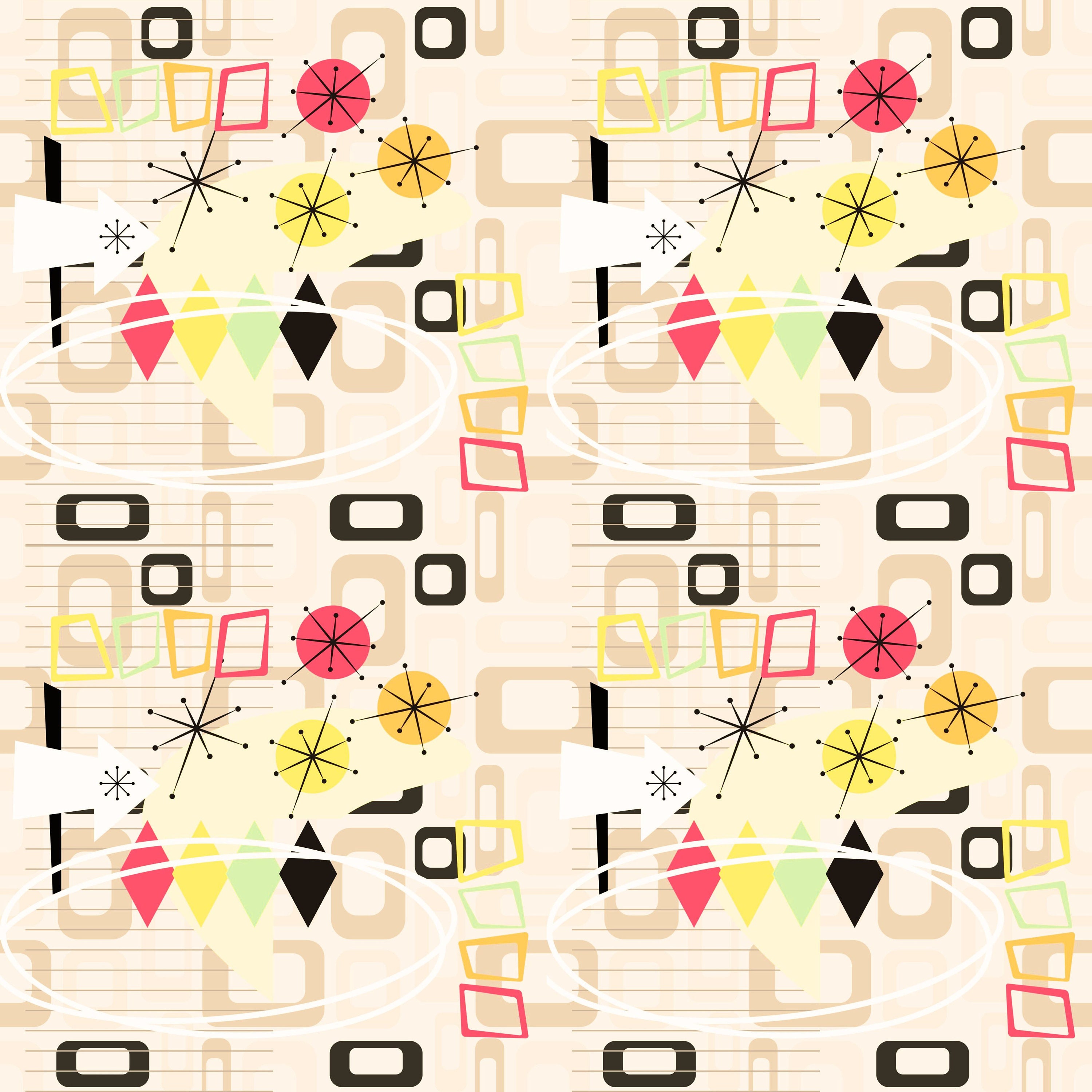 1950s Vintage Wallpaper Patterns, Retro Seamless Designs (digital ...