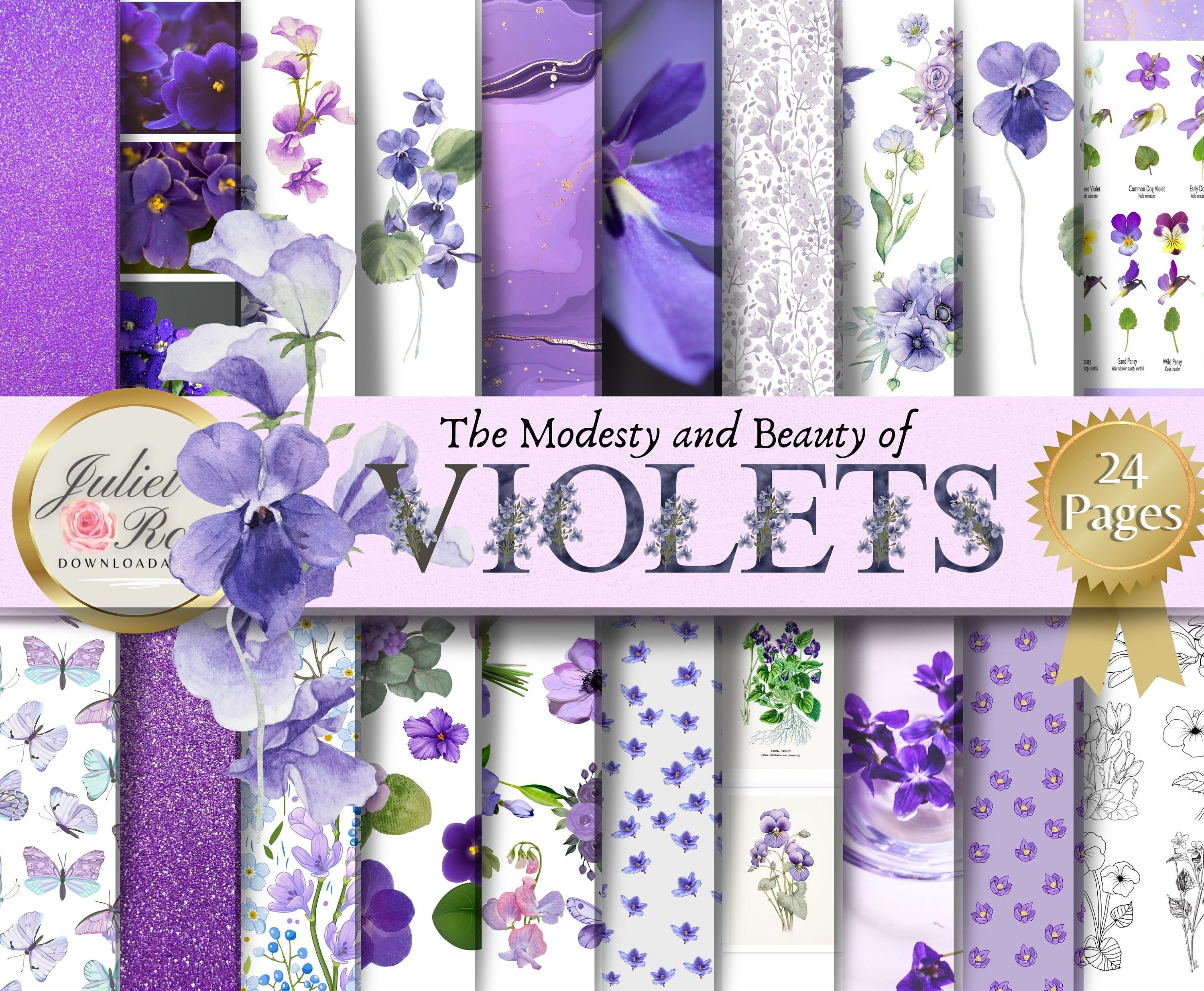 Violets - 24 Pages to Download for Scrapbooks, Journals, Collage ...