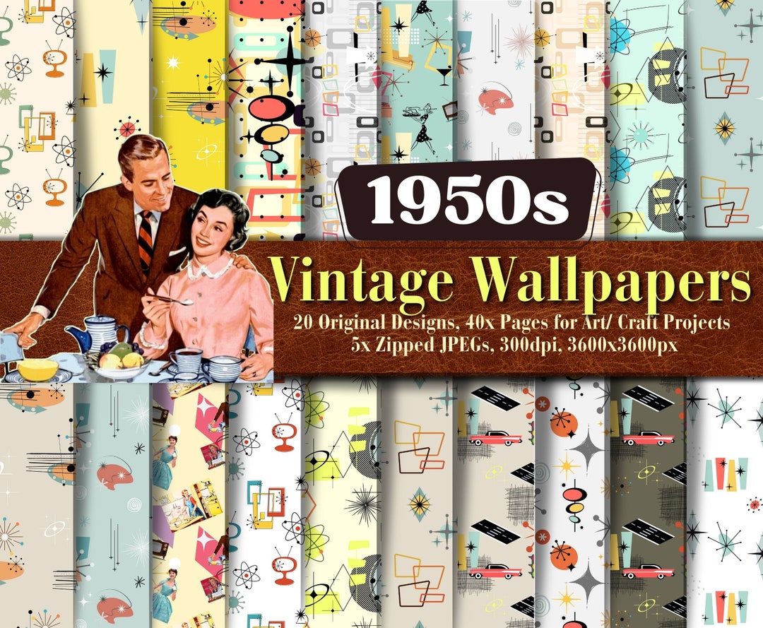 1950s Vintage Wallpapers for Download, Seamless Patterns Original Designs Perfect for All Art ...