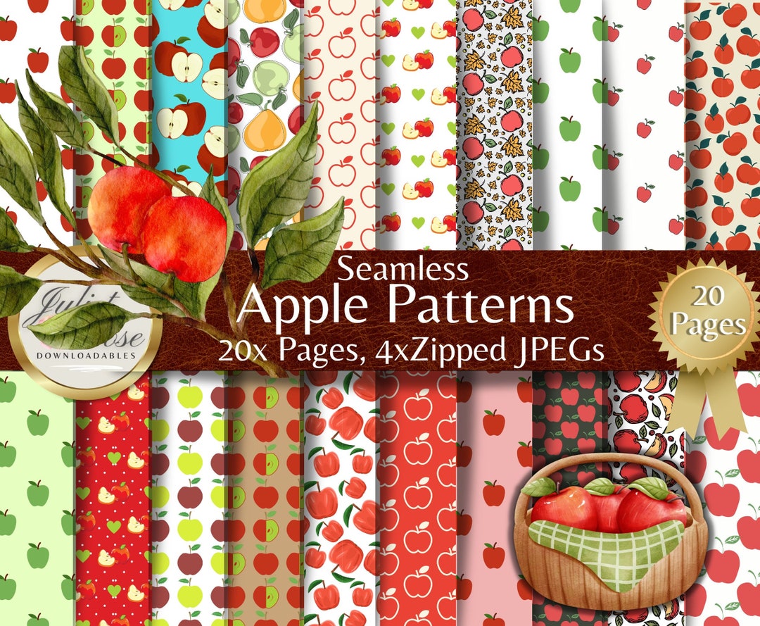 Apple Seamless Patterns – Scrapbook Paper, Collage, Decoupage (digital ...