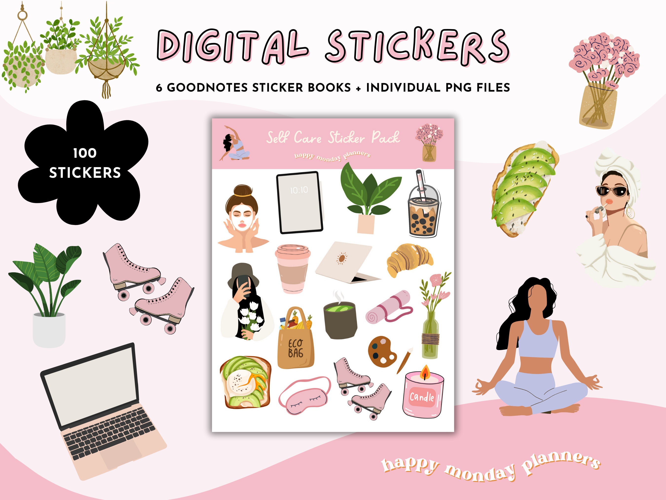Self Care Aesthetic DIGITAL STICKERS Pack Digital Stickers Goodnotes ...