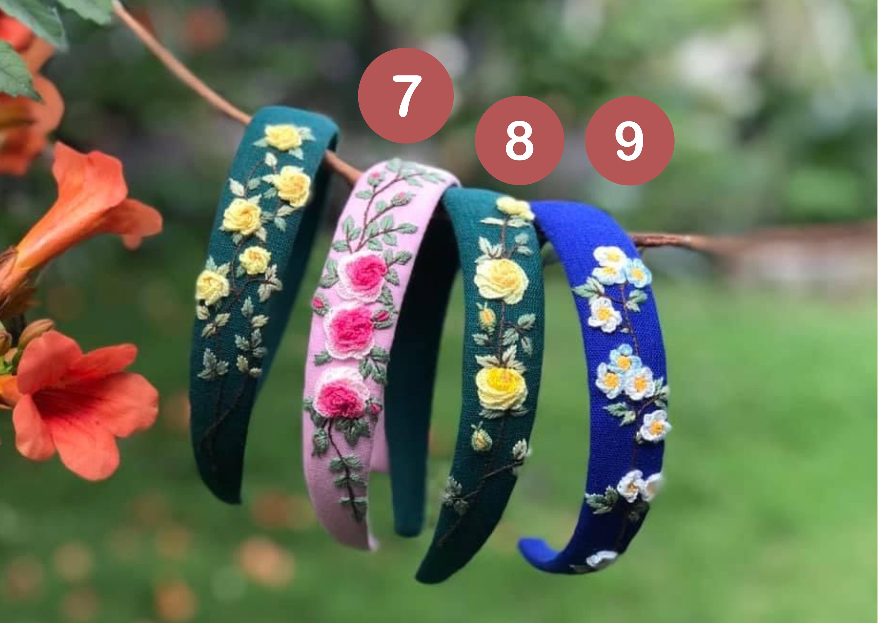Embroidered Headband / Hand Floral Embroidered Linen Headband - Etsy