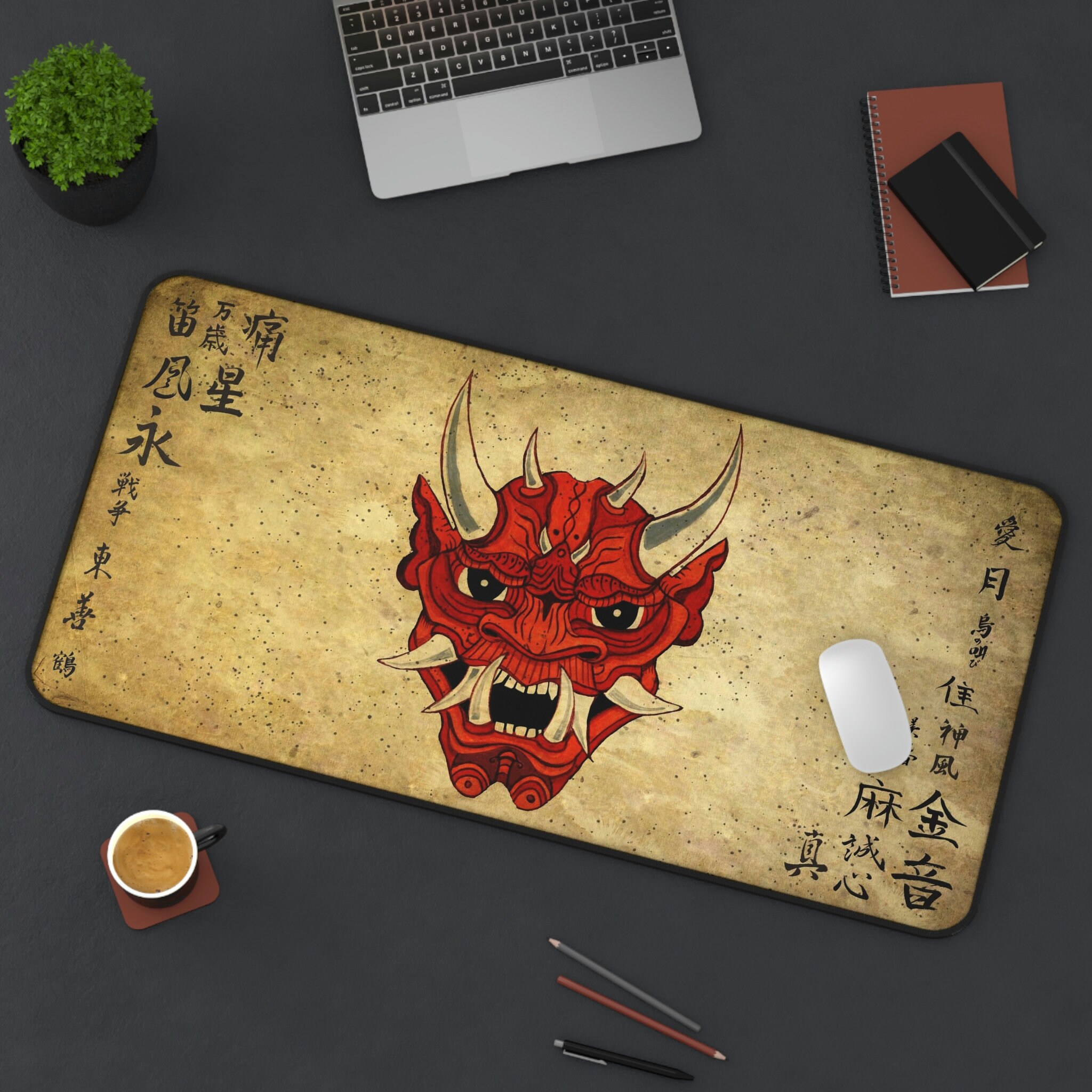 Large Gaming Mouse Pad, Oni Mask Anime Mouse Pad, Samurai Face Mask ...