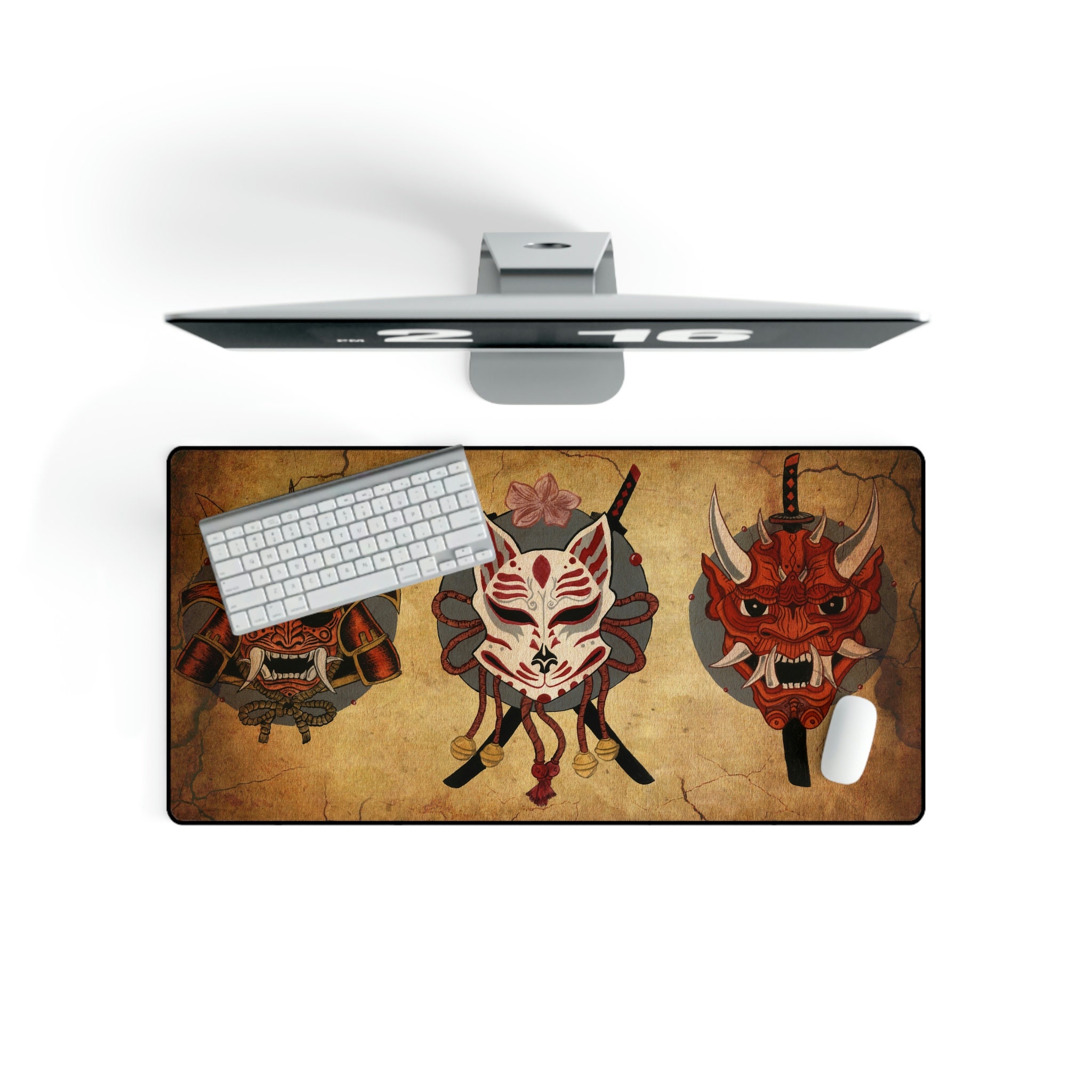 Oni Mask Kitsune Mask Samurai Helmet Large Mouse Pad, Anime Gaming ...