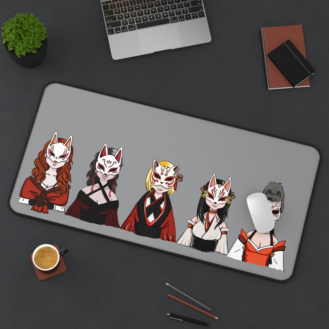 5 Kitsune Mask Gaming Mouse Pad Desk Mat, Japanese Art Anime Mouse Pad ...
