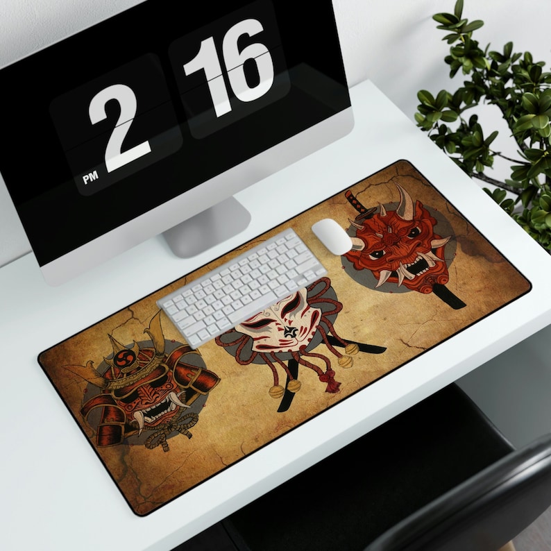Oni Mask Kitsune Mask Samurai Helmet Large Mouse Pad, Anime Gaming ...