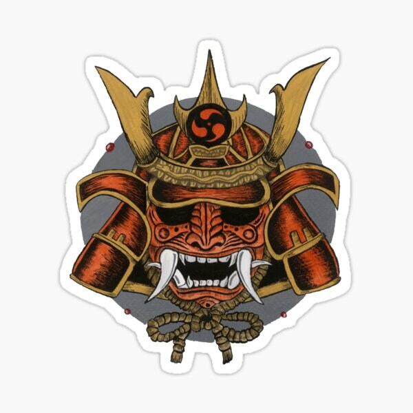 Anime Sticker Sheet With Kitsune Mask Sticker, Samurai Helmet Sticker ...