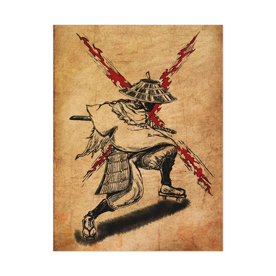 Samurai Anime Poster, Anime Decor With Samurai Figure, Samurai in Mask ...
