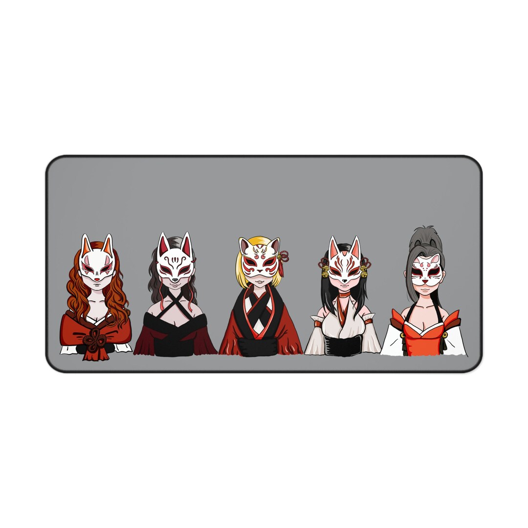 5 Kitsune Mask Gaming Mouse Pad Desk Mat, Japanese Art Anime Mouse Pad ...