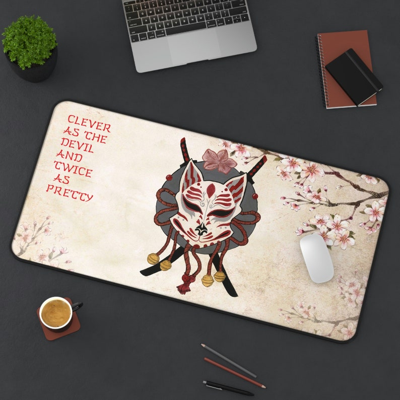 Kitsune Mask Gaming Mouse Pad Desk Mat Japanese Art Anime - Etsy