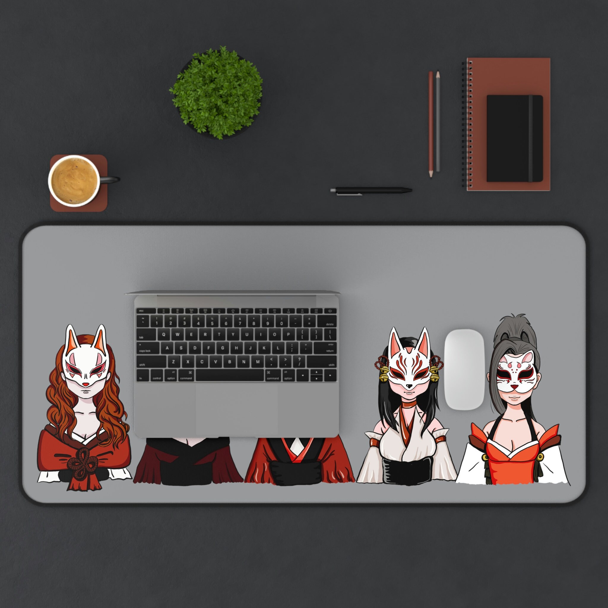 5 Kitsune Mask Gaming Mouse Pad Desk Mat, Japanese Art Anime Mouse Pad ...